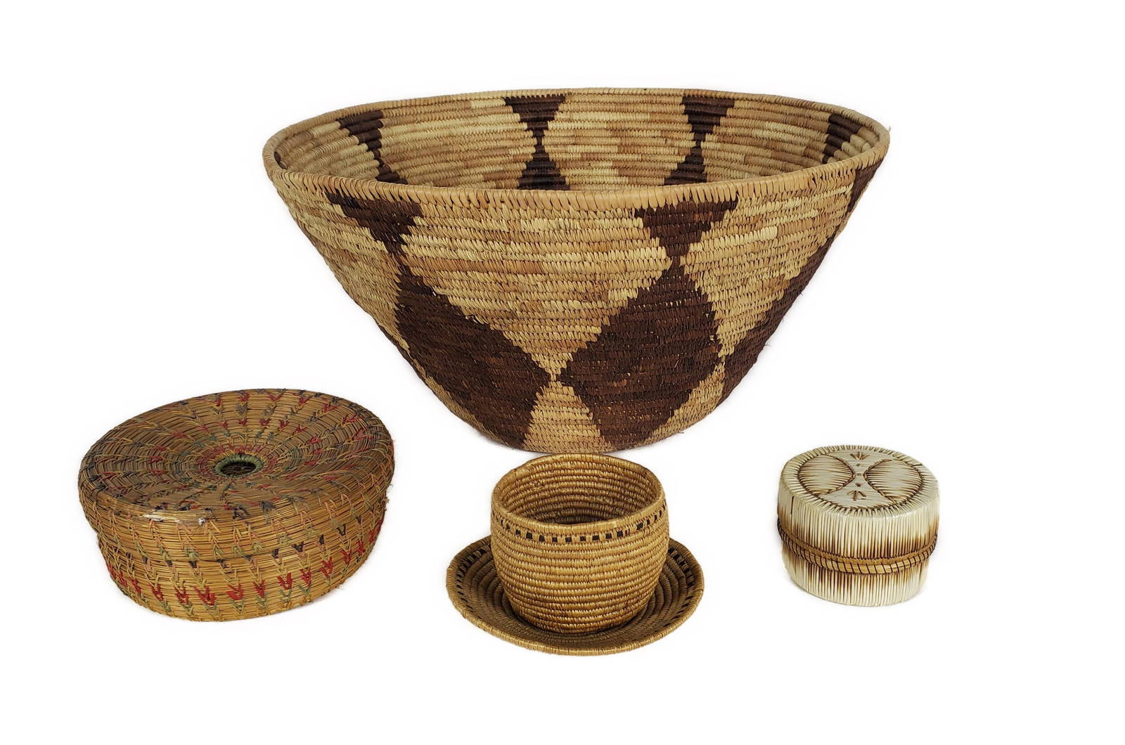 Lot Of Native American Baskets, To Include A Large Open Basket, Hair ...