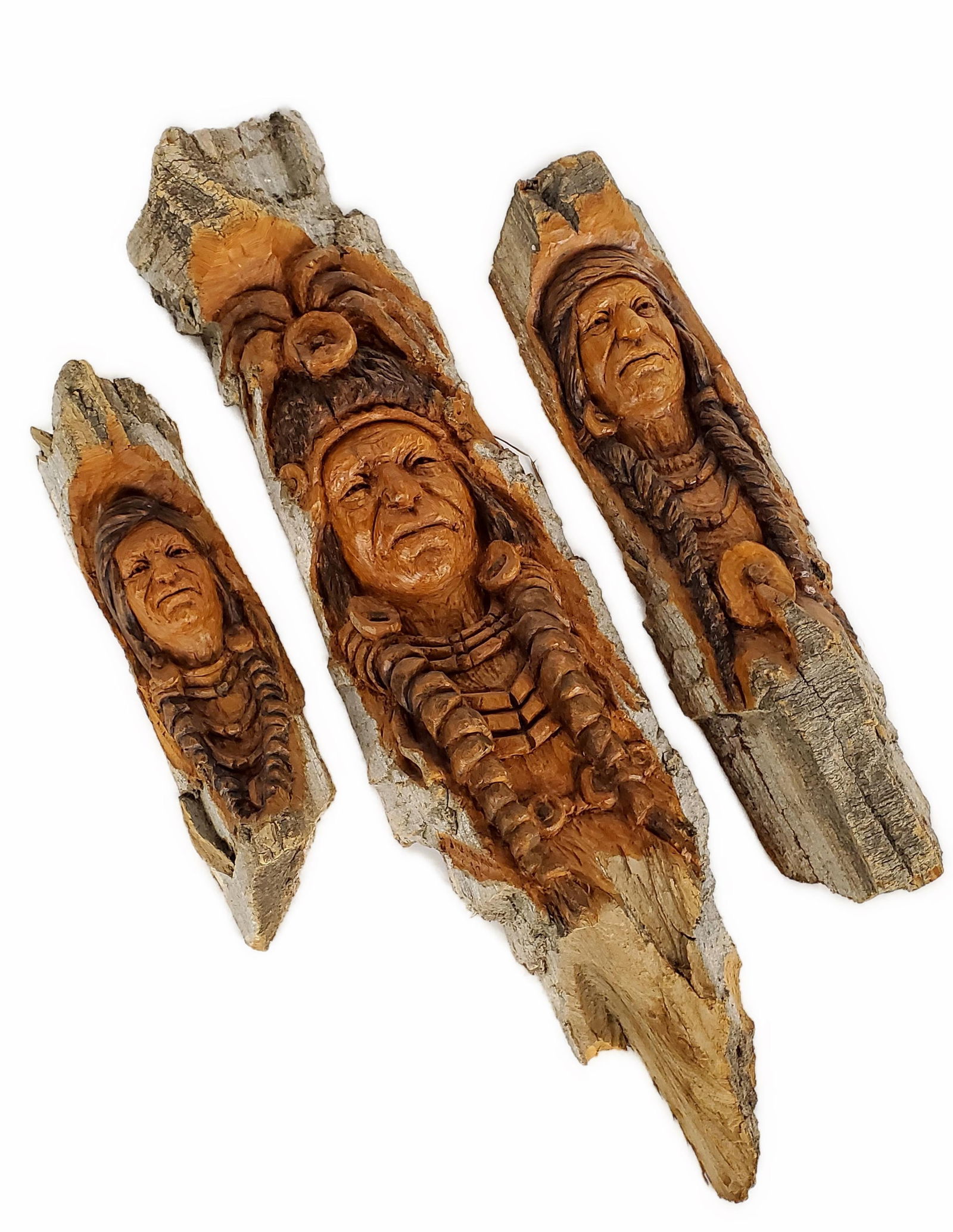 Group Of Three Wood Carved Bas-relief Wall Sculptures By Ronald J ...