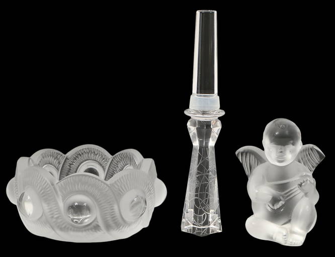 Three Lalique Colorless & Frosted Glass Items