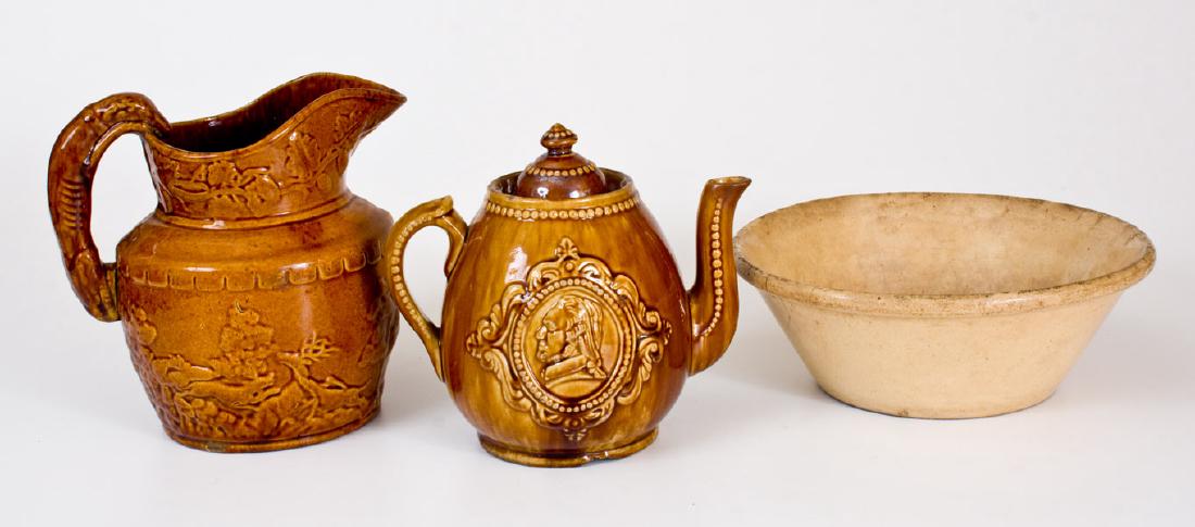 Lot Of Three: Rare Signed Yellow And Rockingham Ware,