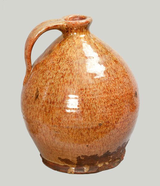 Exceptional Glazed Redware Jug, New England origin, pro