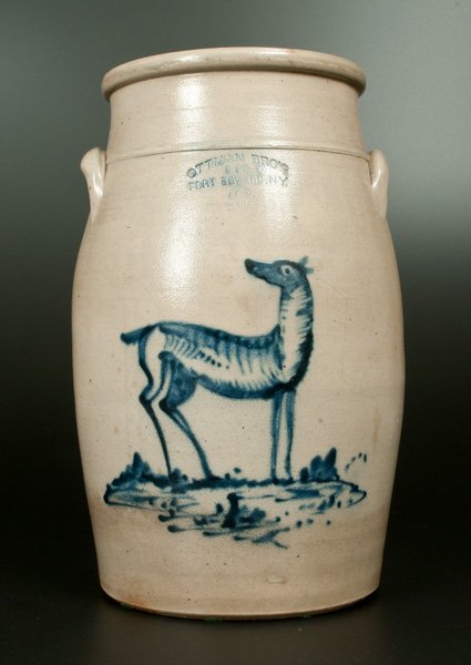 Rare OTTMAN BROS. / FORT EDWARD, NY Stoneware Churn