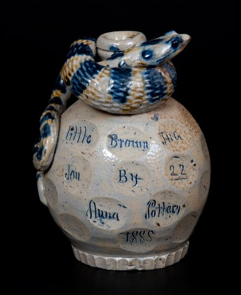 Very Rare Anna Pottery Salt-Glazed Stoneware Snake Jug,