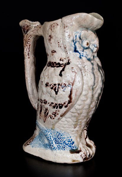 Very Rare Anna Pottery Figural Owl Pitcher w/ Cobalt