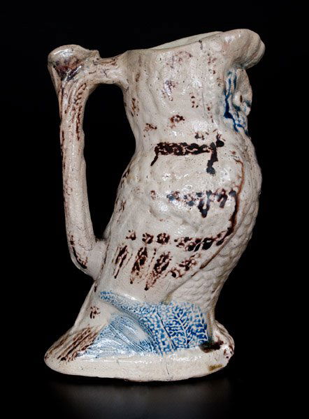 Very Rare Anna Pottery Figural Owl Pitcher w/ Cobalt