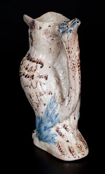 Very Rare Anna Pottery Figural Owl Pitcher w/ Cobalt