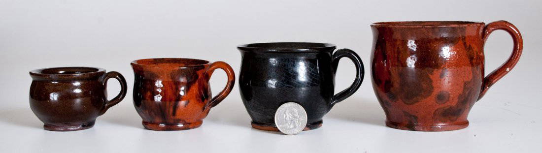 Graduated Group Of Antique American Redware Cups