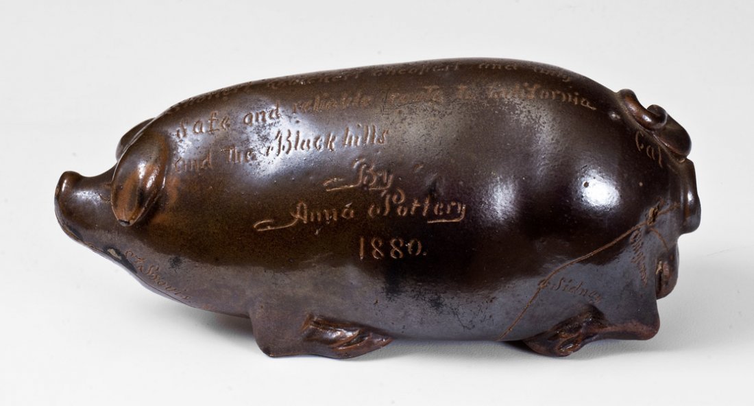 Very Rare Anna Pottery 1880 Stoneware Pig Flask w/