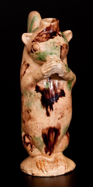 Rare Moravian Redware Squirrel Bottle, Rudolph Christ,