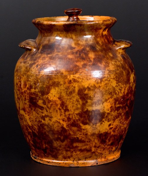 Rare and Fine Redware Lidded Jar, "Solomon Miller