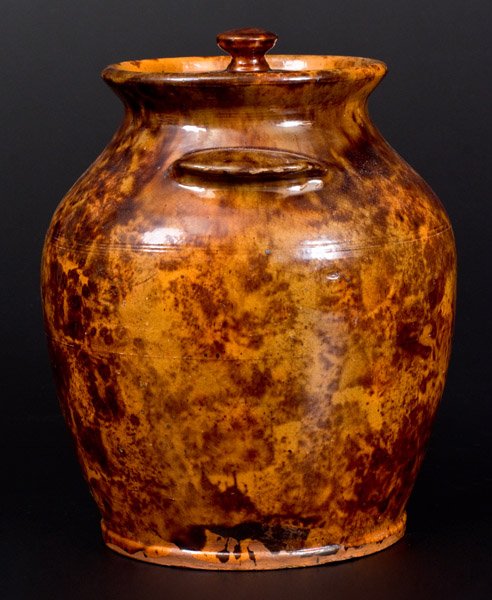 Rare and Fine Redware Lidded Jar, "Solomon Miller