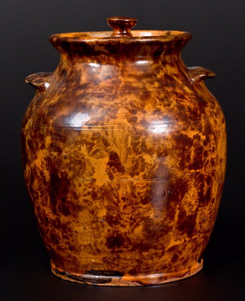 Rare and Fine Redware Lidded Jar, "Solomon Miller