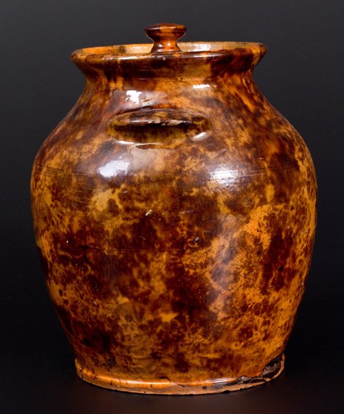 Rare and Fine Redware Lidded Jar, "Solomon Miller