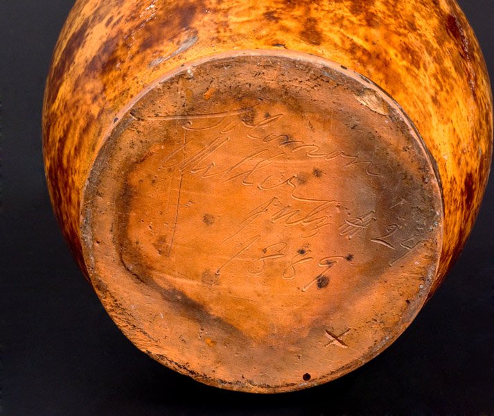 Rare and Fine Redware Lidded Jar, "Solomon Miller