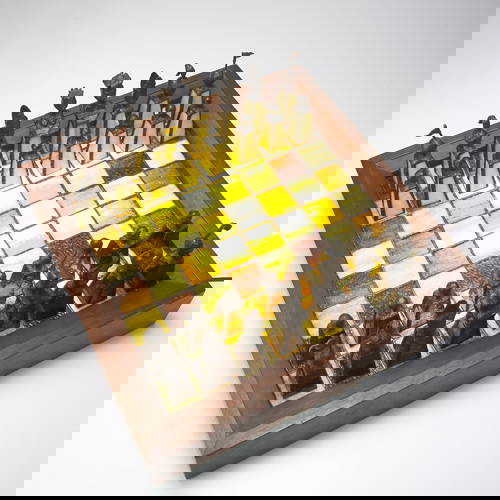 193: Artisanal Stained Glass Chess Set Of Chocolate And