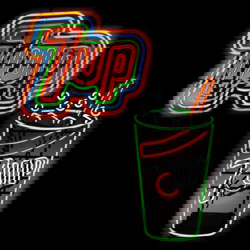 513: Two large 7-up neon signs: SEVEN UP, vintage logo