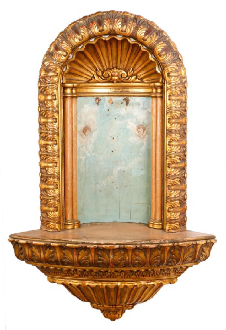 Polychrome & Giltwood Corner Display Niche