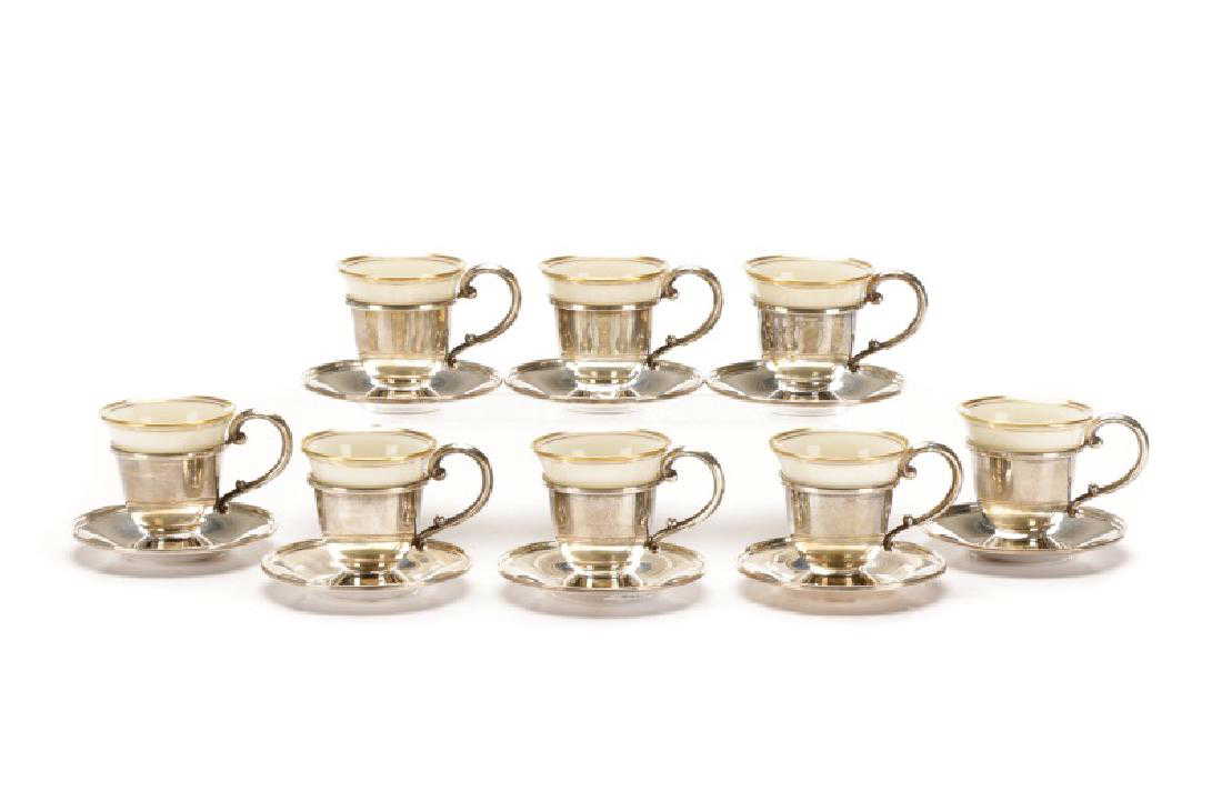 8 Demitasse Cups Wsterling Holders And Saucers