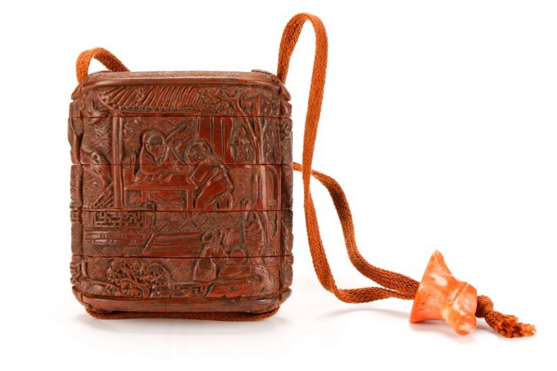 Japanese Cinnabar Inro Box, Meiji Period