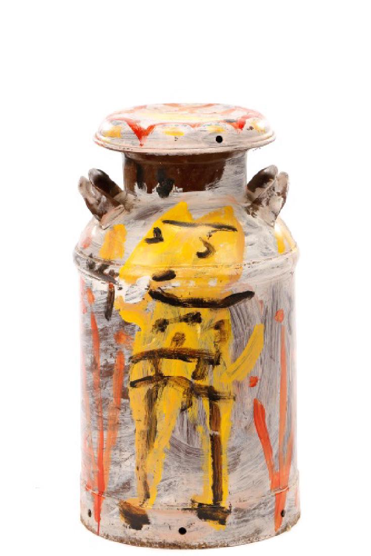 RA Miller Folk Art Painted Milk Can