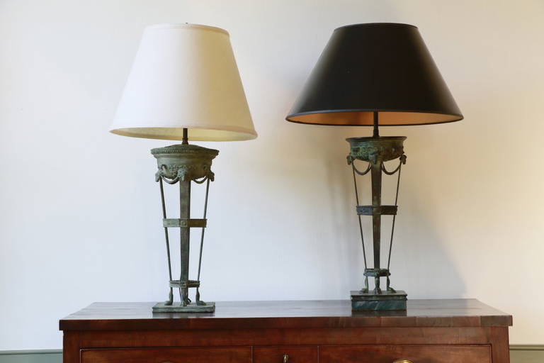 Empire Style Verdigris Lamps