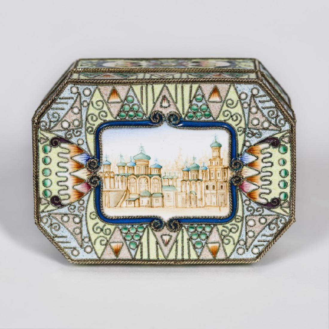 Faberge Silver Gilt Enamel Box, Feodor Ruckert