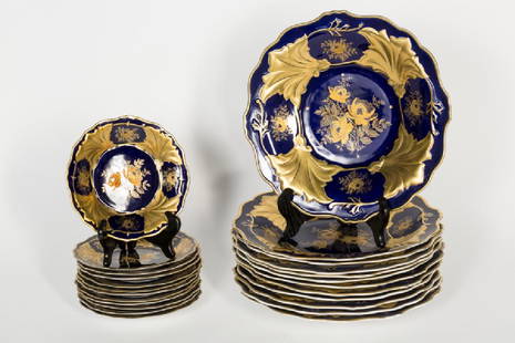 24 Pc Weimar German Jutta Cobalt & Gilt Plate Set
