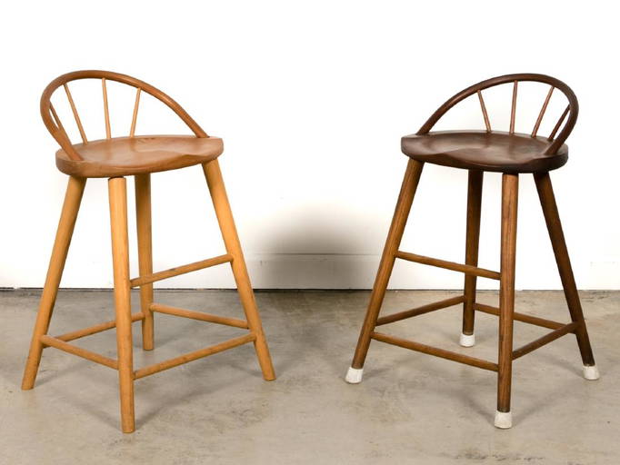Two Thomas Moser Bar Stools, Light & Dark