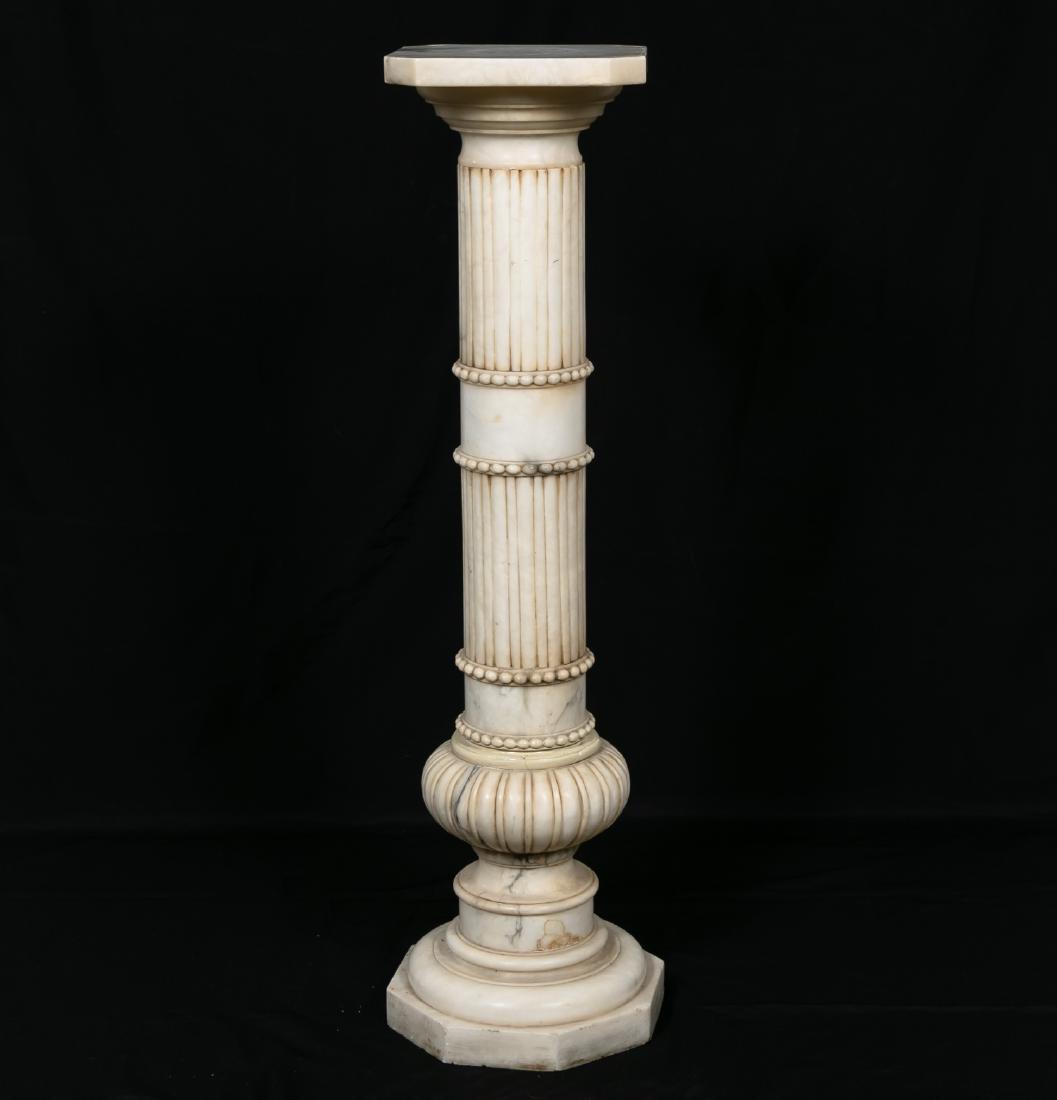 Italian Reeded Carrera Marble Column Form Pedestal