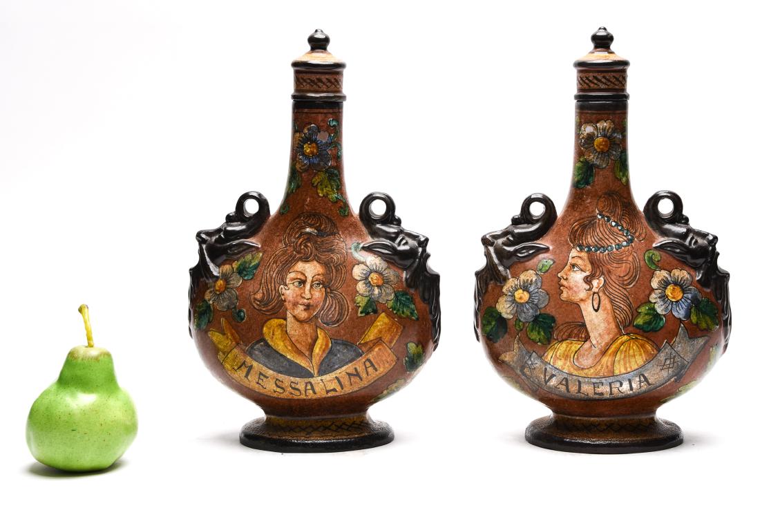 Pair, Decorated Pottery Pilgrim Bottles