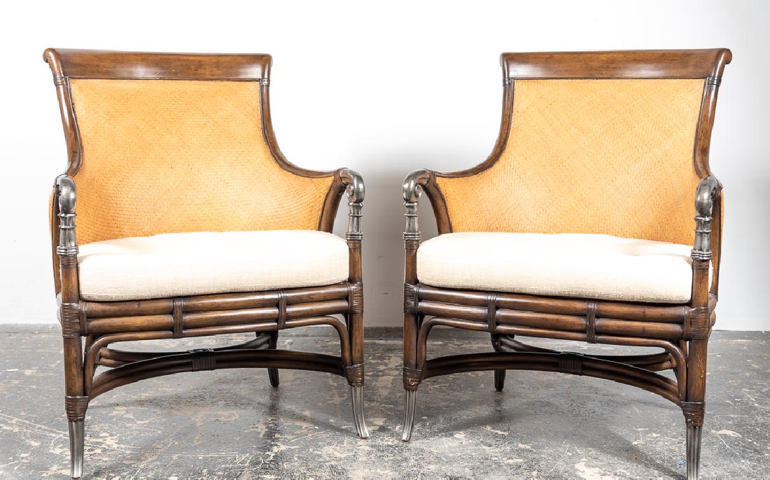 Pair, Maitland Smith Woven Rattan Armchairs