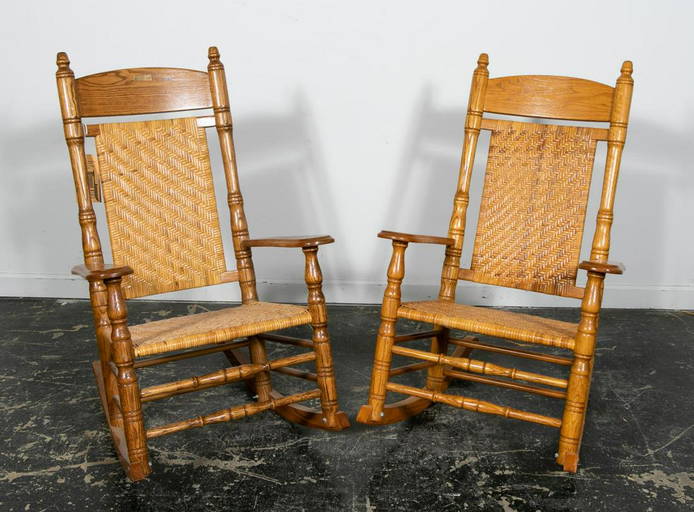 Pair, Brumby Chair Co. Jumbo Oak Rocking Chairs