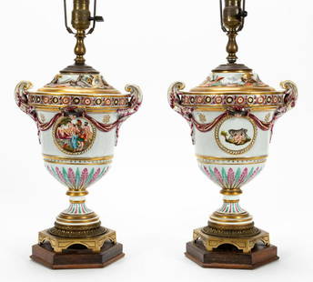 Pair Of Capodimonte Figural Table Lamps