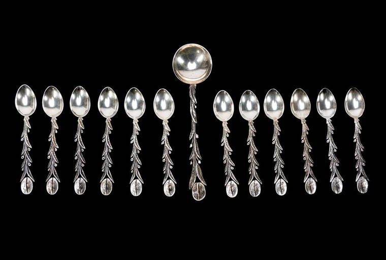 Set Of Brazilian Silver Espresso Bean Spoons, 13pc