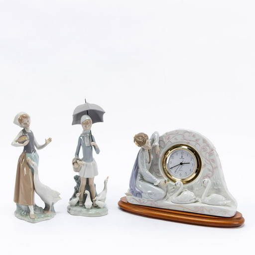 Lladro Figurines & Clock, Geese & Swans