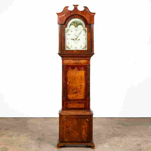 19TH C. ENGLISH OAK & MAHOGANY TALL CASE CLOCK