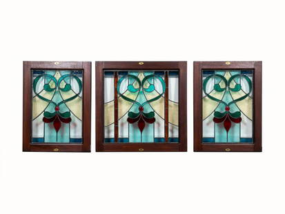 A Set Of Three American Stained And Leaded Glass Window