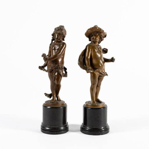 Pair, Franz Iffland Bronze Sculptures Of Children