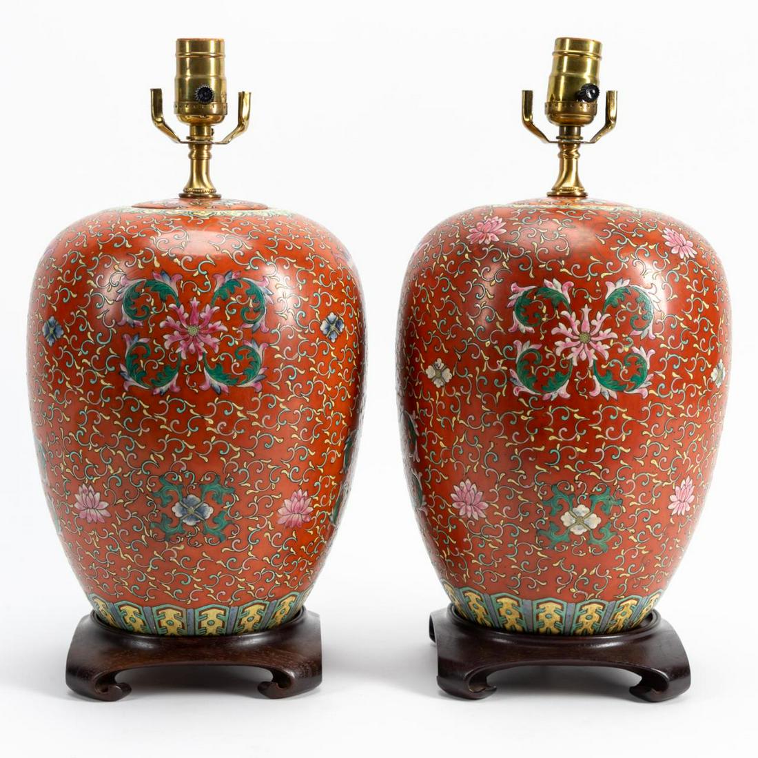 PAIR, CHINESE RUST GINGER JARS MOUNTED AS LAMPS (#0126) on Apr 09, 2022 ...