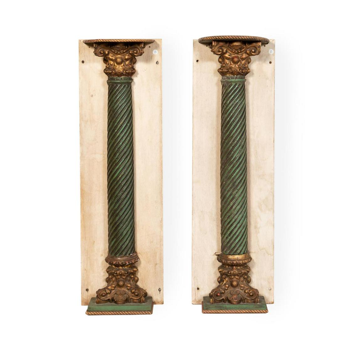 Pair, Italian Parcel Gilt Baroque Style Pilasters
