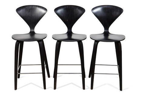 (3) Norman Cherner Plywood Bar Stools