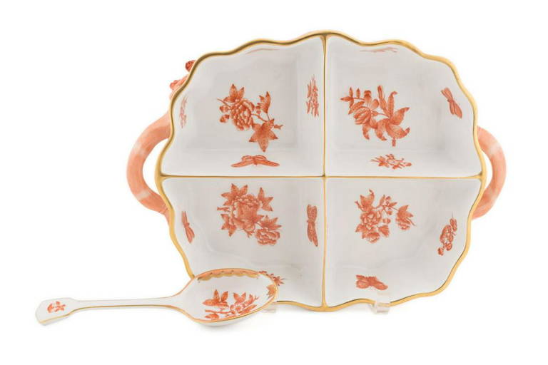 Herend "fortuna" Hors D'oeuvre Dish And Tablespoon