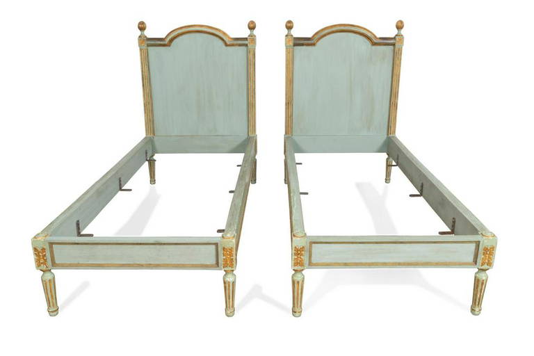 Pair Neoclassical Style Parcel Gilt Twin Beds