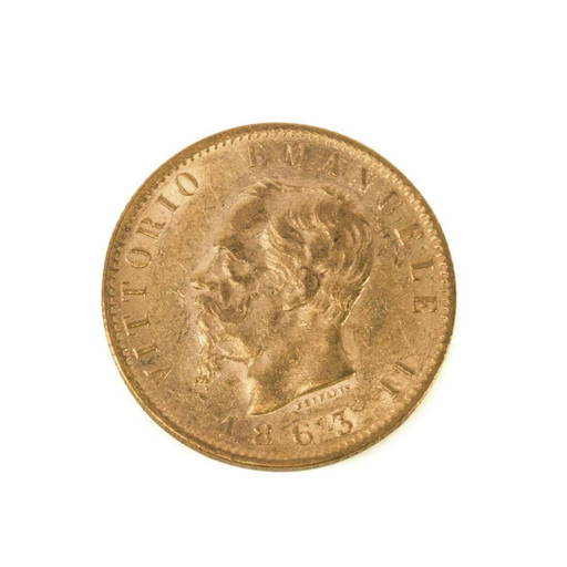 1863 Italy 20 Lire Emanuele Gold Coin
