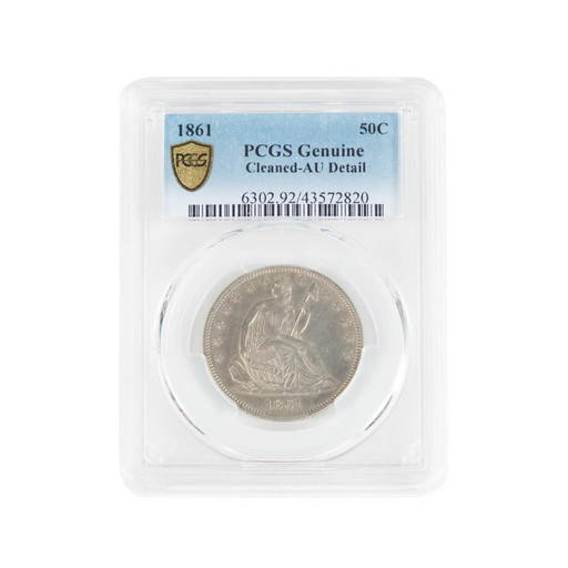 1861 Us Seated Liberty 50 Cent Coin, Pcgs Au Det