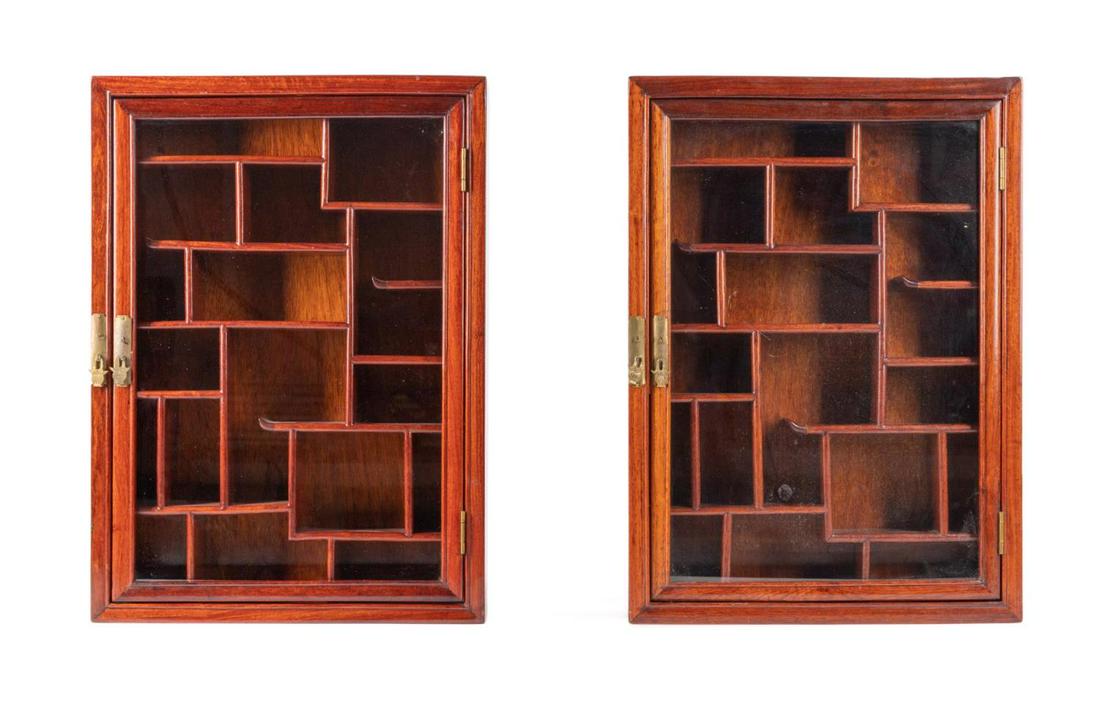 Pair Chinese Wall Hanging Display Cabinets Auction