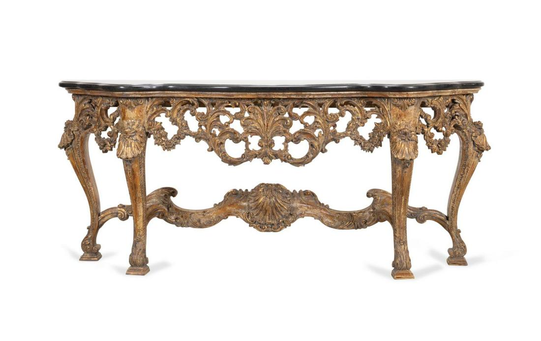 Italian Rococo Style Console Table W/ Granite Top Auction