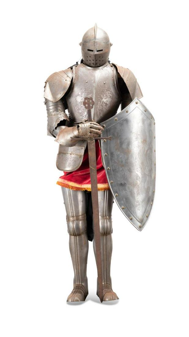 Life Size Medieval Style Armor W/ Sword & Shield Auction