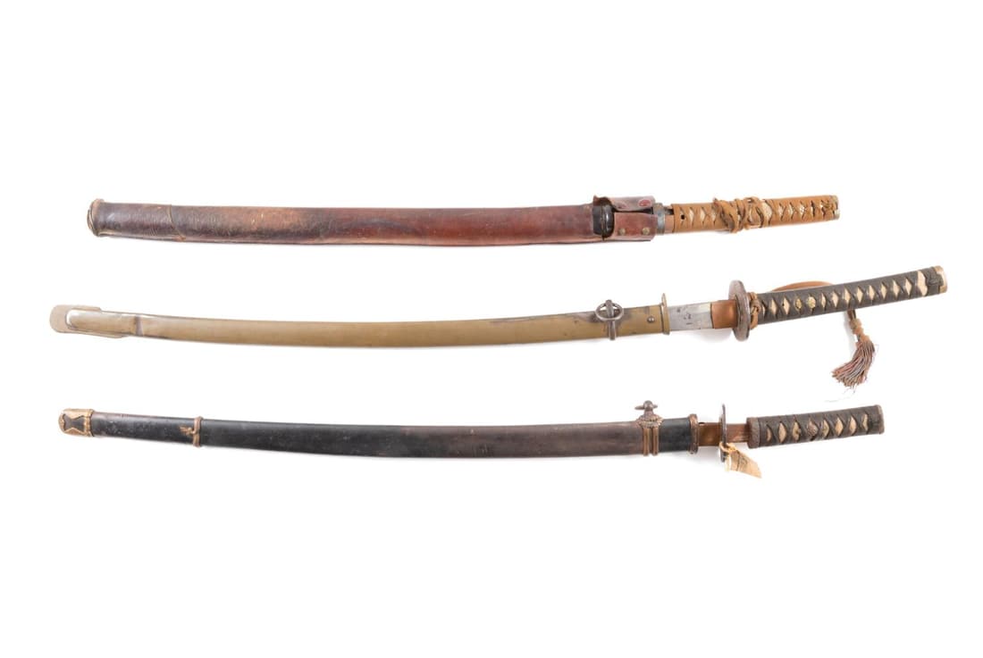 Three Japanese Katanas With Scabbards Auction