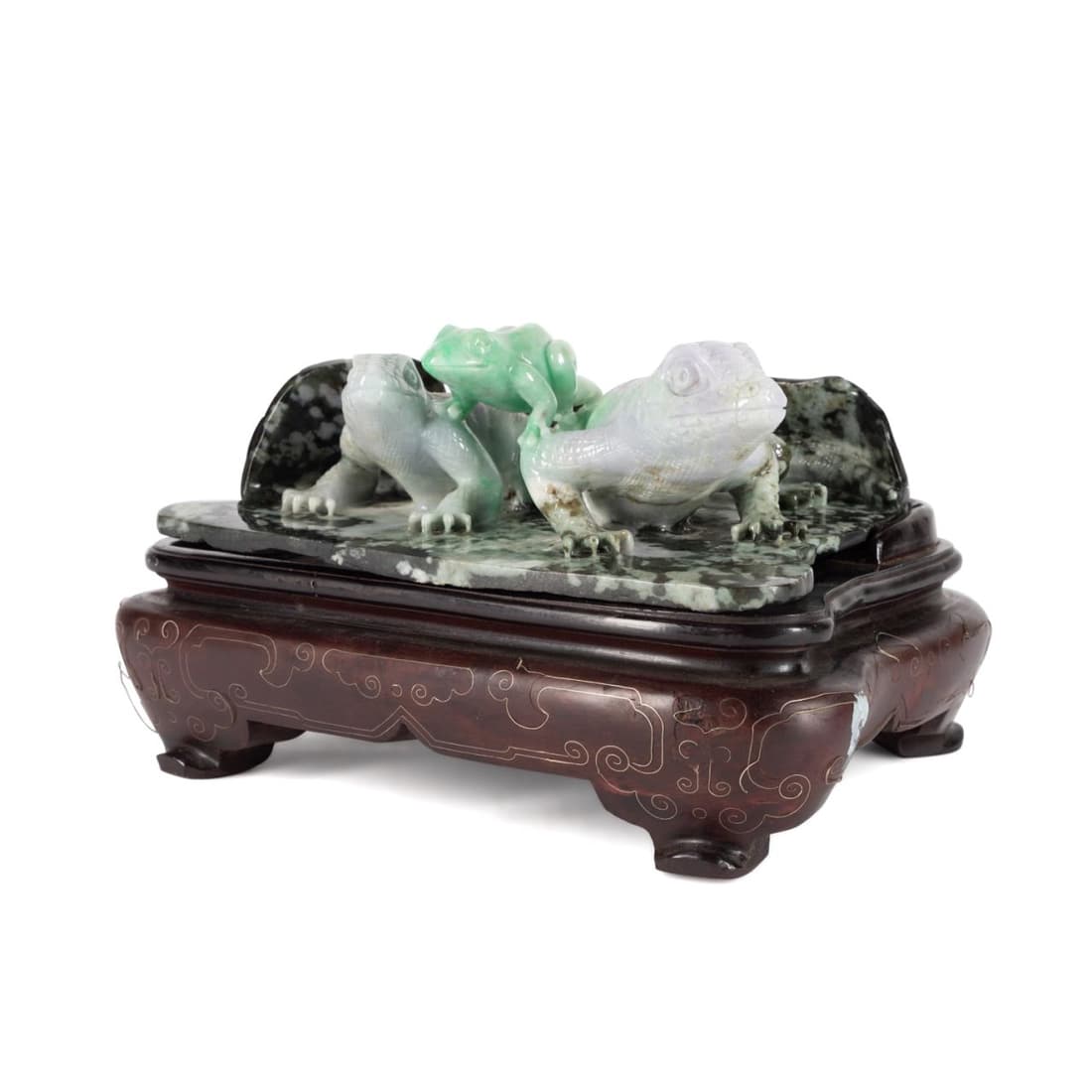 Asian Jade Carving Of Lizards & Frog On A Leaf Auction